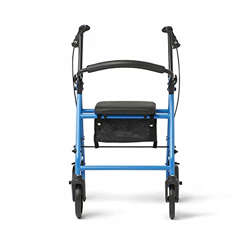 Medline Standard Steel Folding Rollator Adult Walker with 8" Wheels, Supports up to 350 lbs, Light Blue