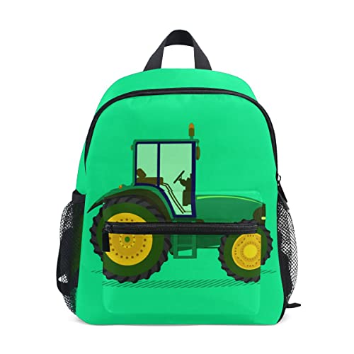 Fisyme Toddler Backpack Tractor Green School Bag Kids Backpacks for Kindergarten Preschool Nursery Girls Boys, M