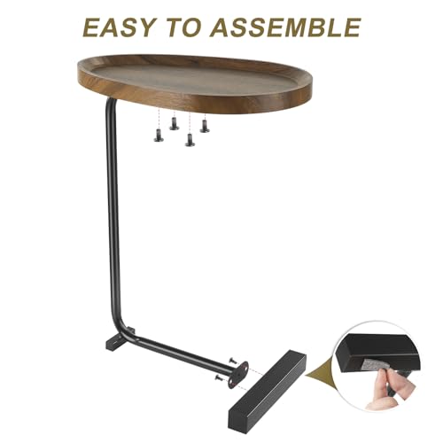 Eansstofars Small Side Table for Small Spaces, Narrow C Shaped End Table for Sofa Couch and Bed, Walnut and Black, Perfect for Indoor, Living Room, Bedroom, Bathroom