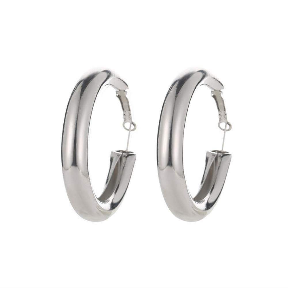 S5E5X Alloy Earrings, Punk Rock Minimalist 50mm Thick Tube Big Gold Alloy Round Circle Hoop Earrings (Sliver)