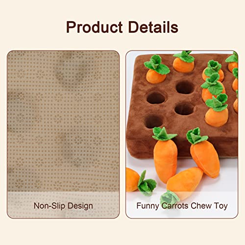 IVVIQQ Interactive Dog Toys,Carrot Snuffle Mat for Dogs Plush Puzzle Toys 2 in 1 Non-Slip Nosework Feed Games Pet Stress Relief with 12 Carrots