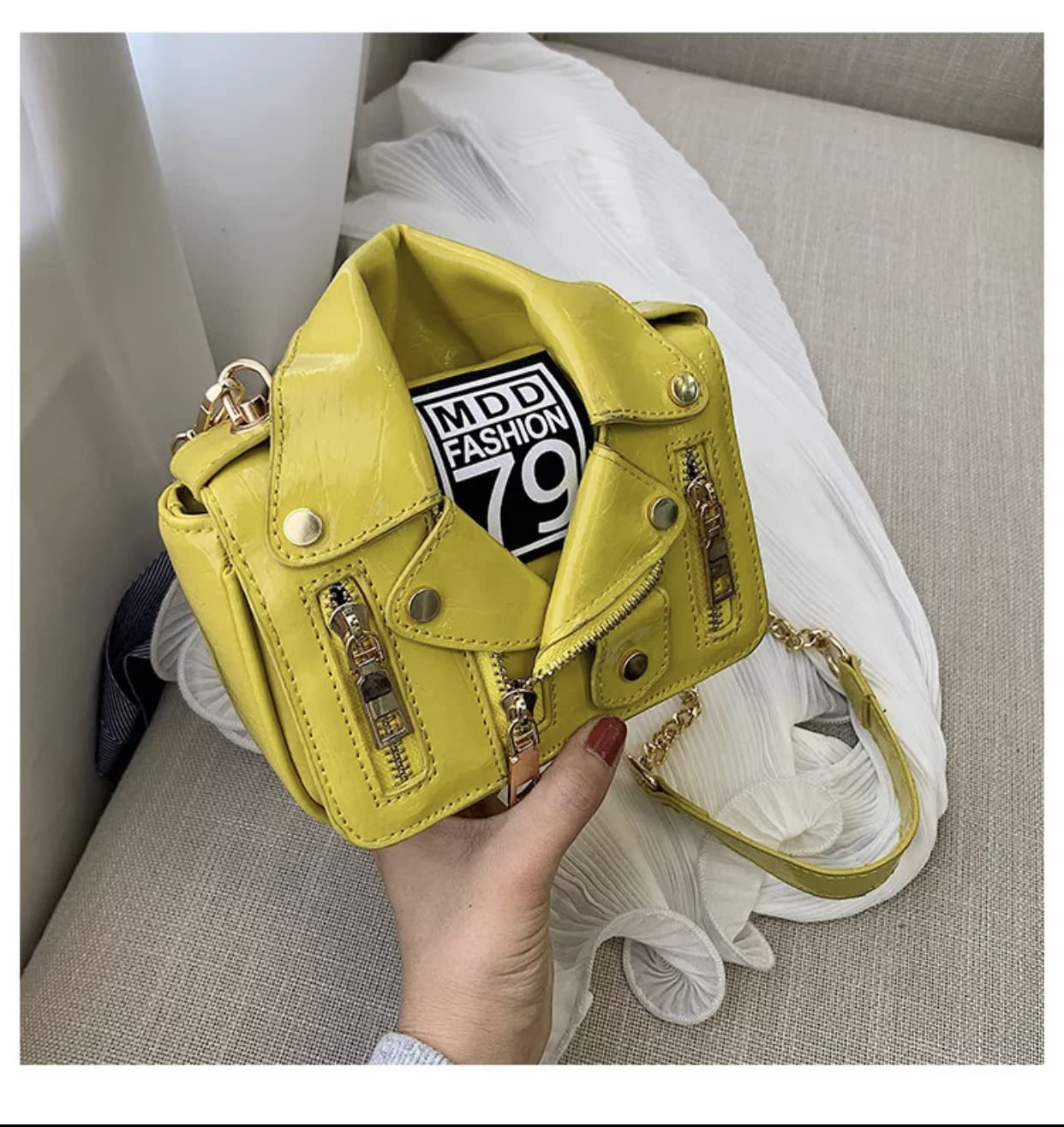 LavishMade Women chain Handbag Motorcycle Jacket RIvet Shoulder Crossbody Pink