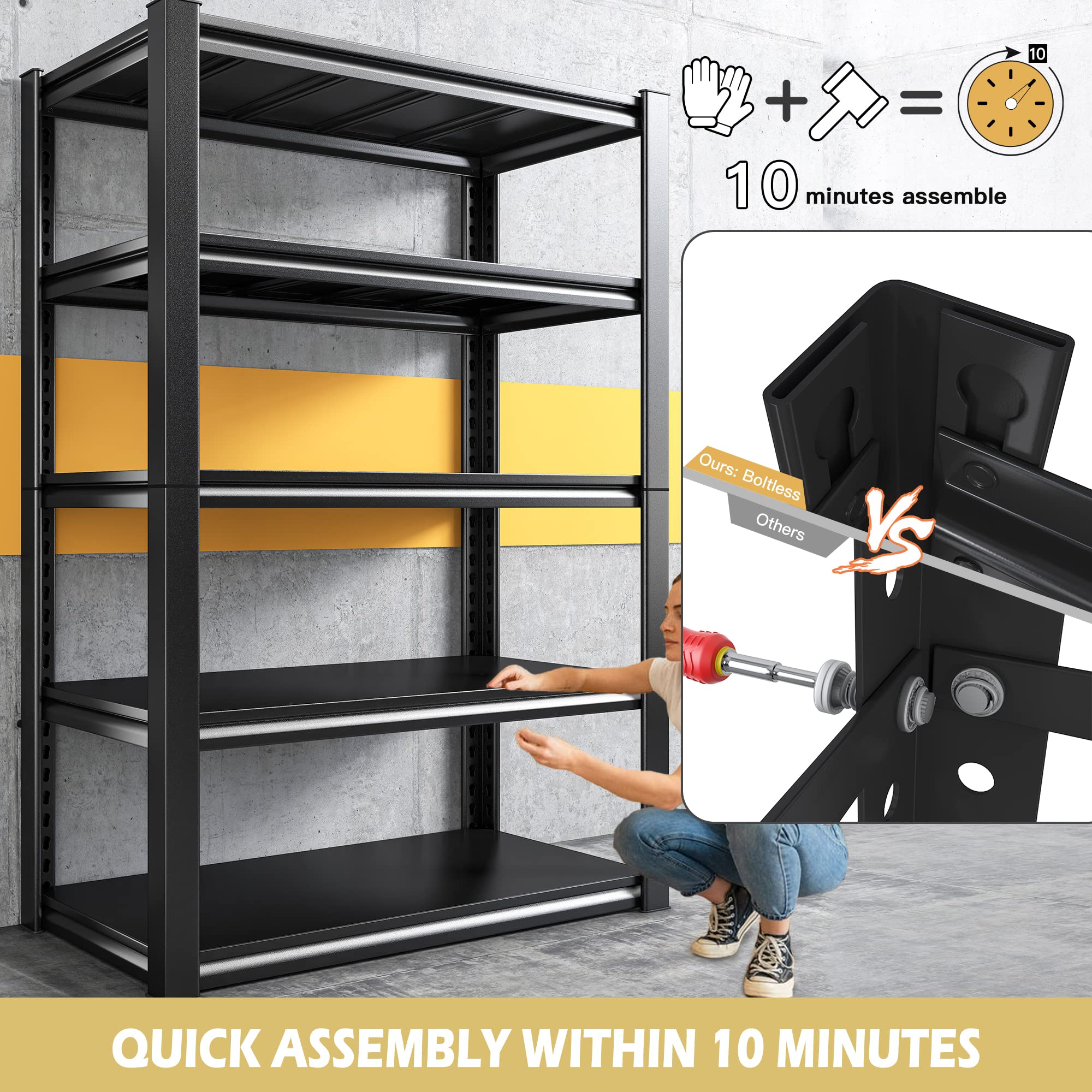 REIBII Garage Storage Shelves Heavy Duty Garage Shelving 72" Adjustable Metal Shelves for Storage 5-Tier Garage Shelves Heavy Duty 2500LBS Basement Kitchen Pantry Shelving Utility Shelves, 3 Pack