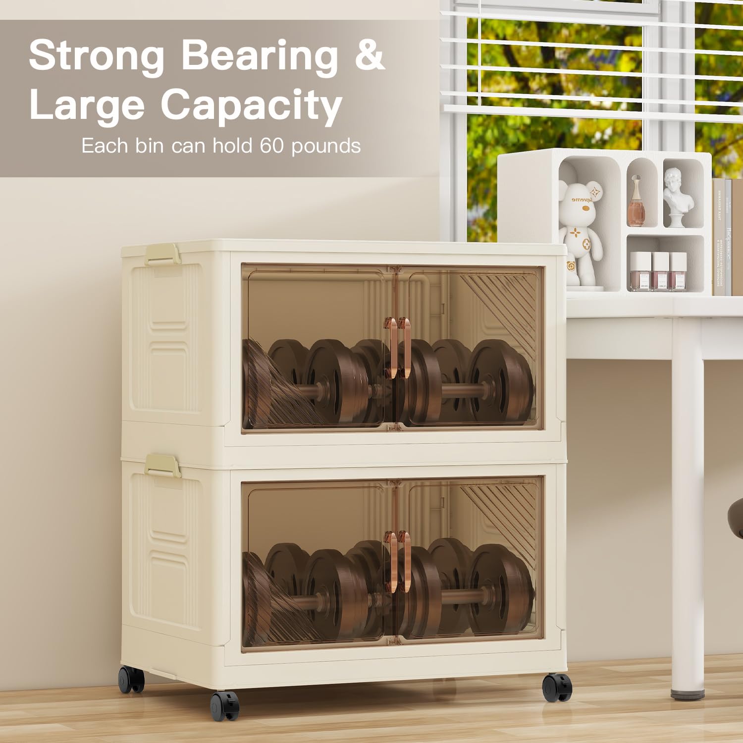 Dimmeda Collapsible Storage Bins with Wheels,3Tier 18QT Closet Organizer and Storage,Clear Shoes Storage Sneaker Storage Shoes Box, Plastic Shoes Boxes and Home Storage
