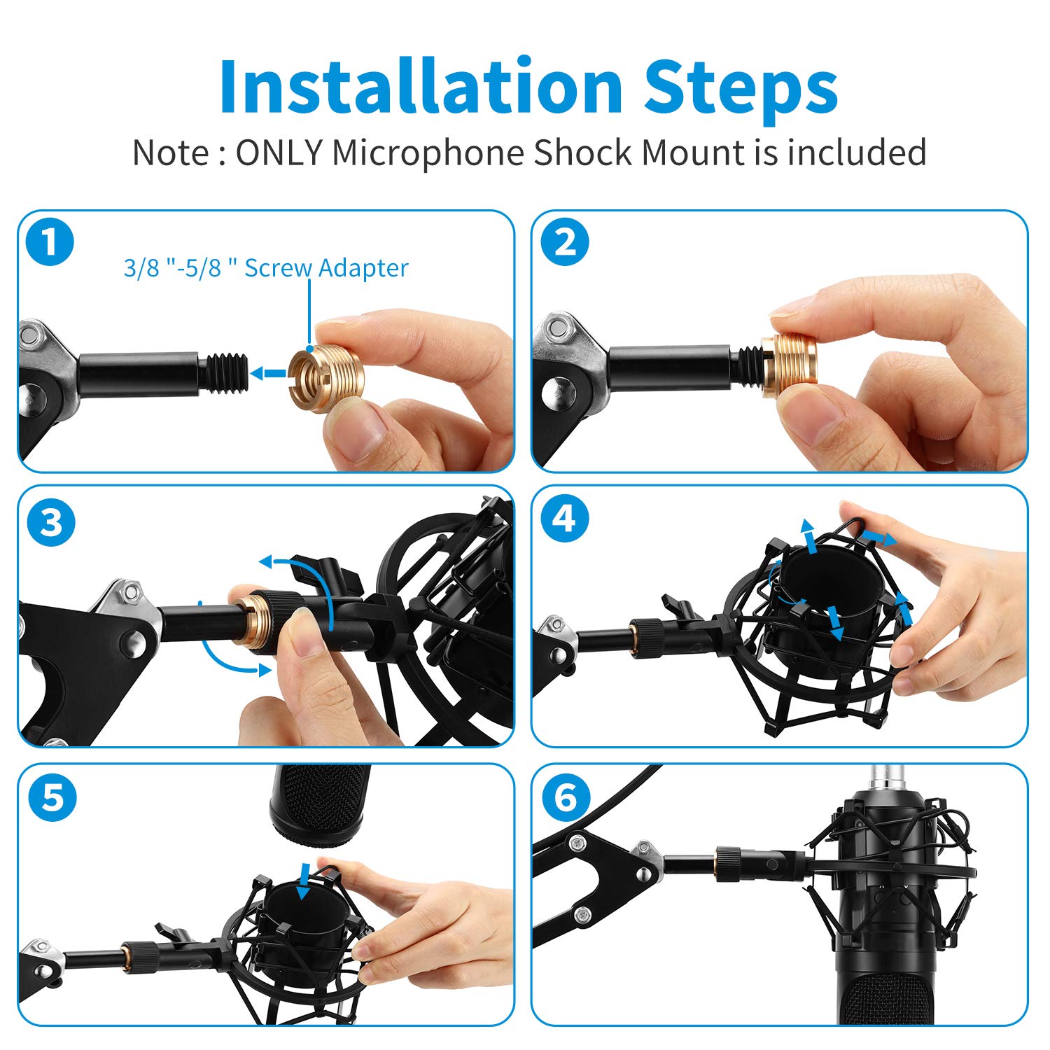 AT2020 Microphone Shock Mount, Moukey Mic Shock Mount for Large Diameter Studio Condenser Mic，Universal 51MM Anti-Vibration Mic Holder for 48MM-54mm Diameter Condenser Mic