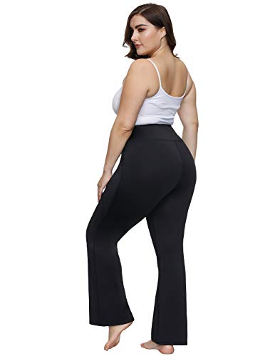 Hanna Nikole Women's Plus Size Bootcut Yoga Pants with Pockets High Waist Tummy Control 24W Black