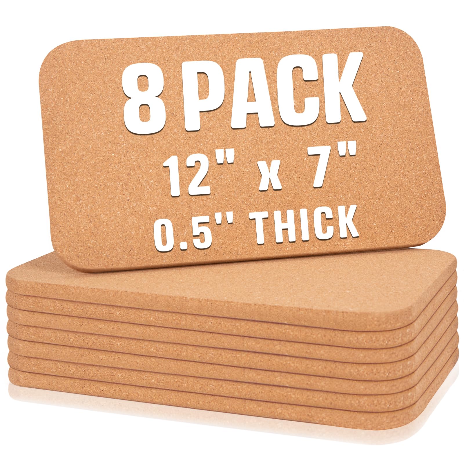 BlueGift Cork Trivet 8 Pack 12" x 7" x 0.5" Rectangle Cork Trivets for Hot Dishes, Thick Cork Hot Pads for Kitchen Table, Heat-Resistant Cork Mat for Countertop, Cork Trivet for Hot Pots and Pans