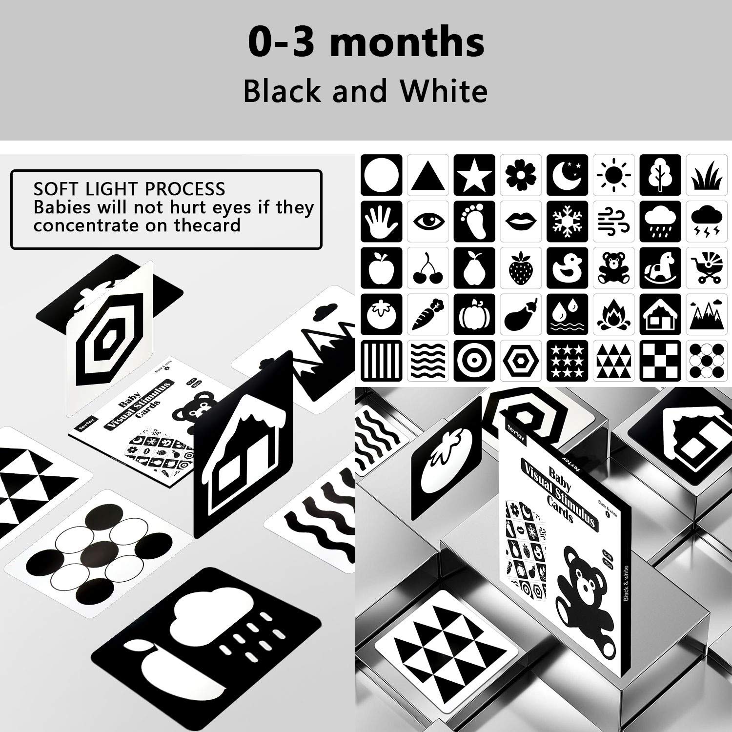 Black and White Baby Flashcard for Intelligence Development,80 PCs 160 Page High Contrast Visual Stimulation Cards,Early Memory Learning Tummy Time Toys for Newborn Infants 0 3 6 12 Months