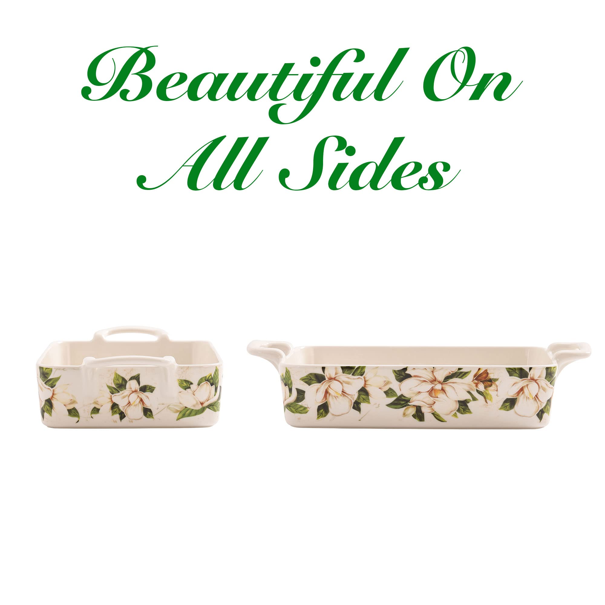 Bico Magnolia Floral Stoneware Baking Dish, Lasagna Pan, Large Rectangular Baking Pan, Casserole Dish, Microwave, Dishwasher and Oven Safe