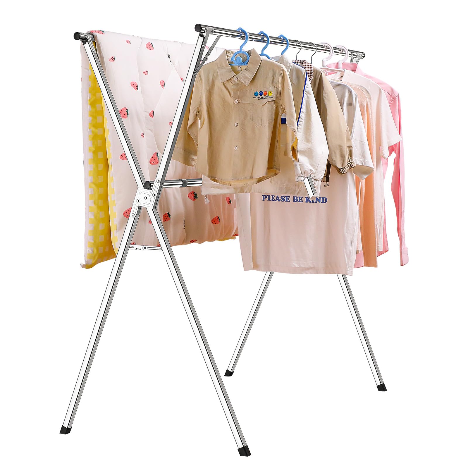 funest Clothes Drying Rack, 79 Inches Adjustable & Foldable Laundry Drying Rack, Heavy Duty Stainless Steel Drying Rack Clothing with 20 Hooks, 12 Clips, Suitable for Indoor, Outdoor and Balcony