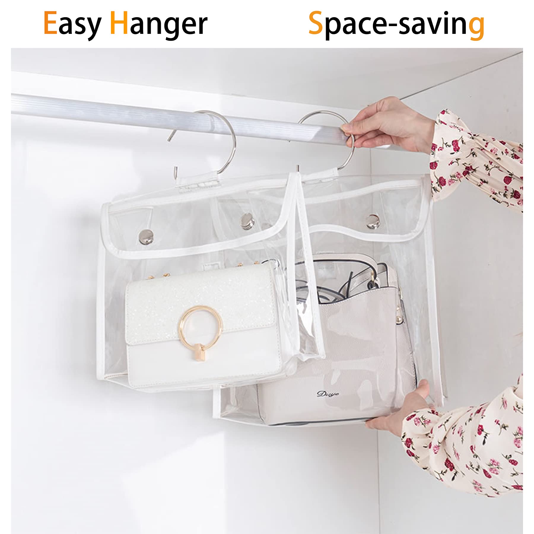 Holgosiu Handbag Dust Bag Clear Handbag Storage Transparent Handbag Organizer Clear Purse Storage Organizer Anti-dust Storage Bag for Closet PVC Handbag Dust Cover Clear Hanging Shelves, 3 Sizes