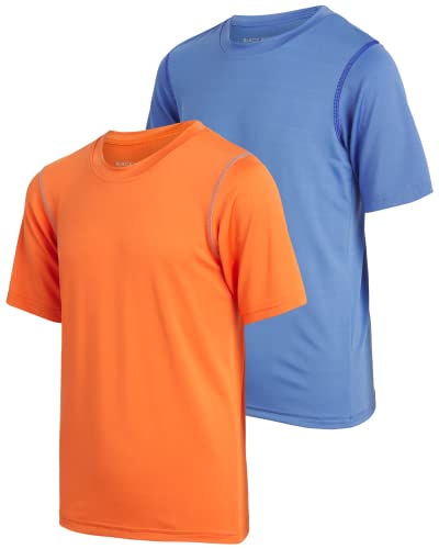 Black Bear Boys’ Athletic T-Shirt – 2 Pack Active Performance Dry-Fit Sports Tee (4-18), Size 16-18, Light Blue & Orange
