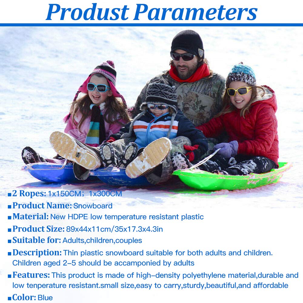 Atalawa Snow Sleds Toboggans, Sledges & Toboggans Heavy Duty Sledge Toboggan Sleigh Sled Plastic Unisex Ski Fun Board, 1 Pack Blue