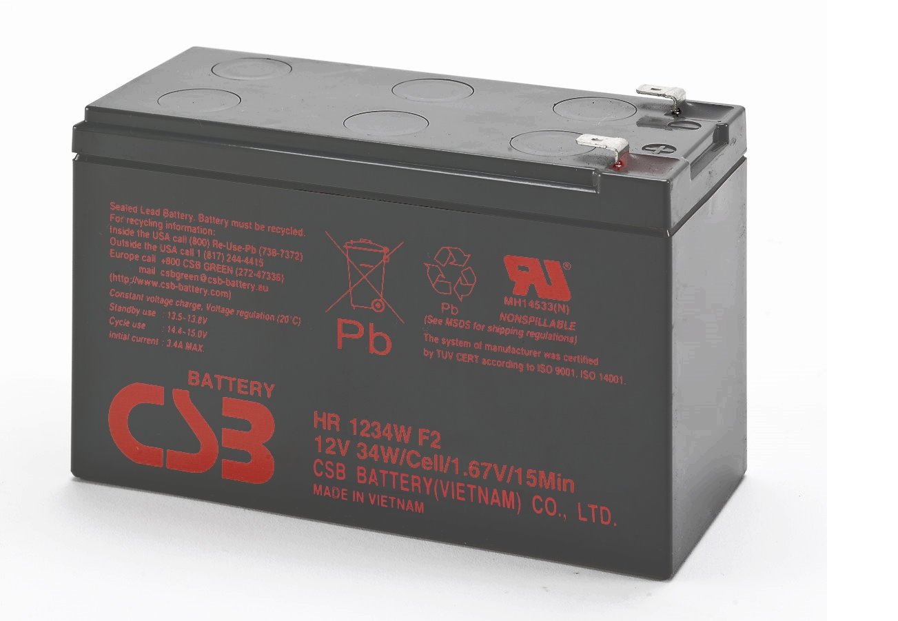 Quantity 4 CSB HR1234WF2 12 Volt/9 Amp Hour (34 Watts) Sealed Lead Acid Battery w/0.250" Fast-on Terminals
