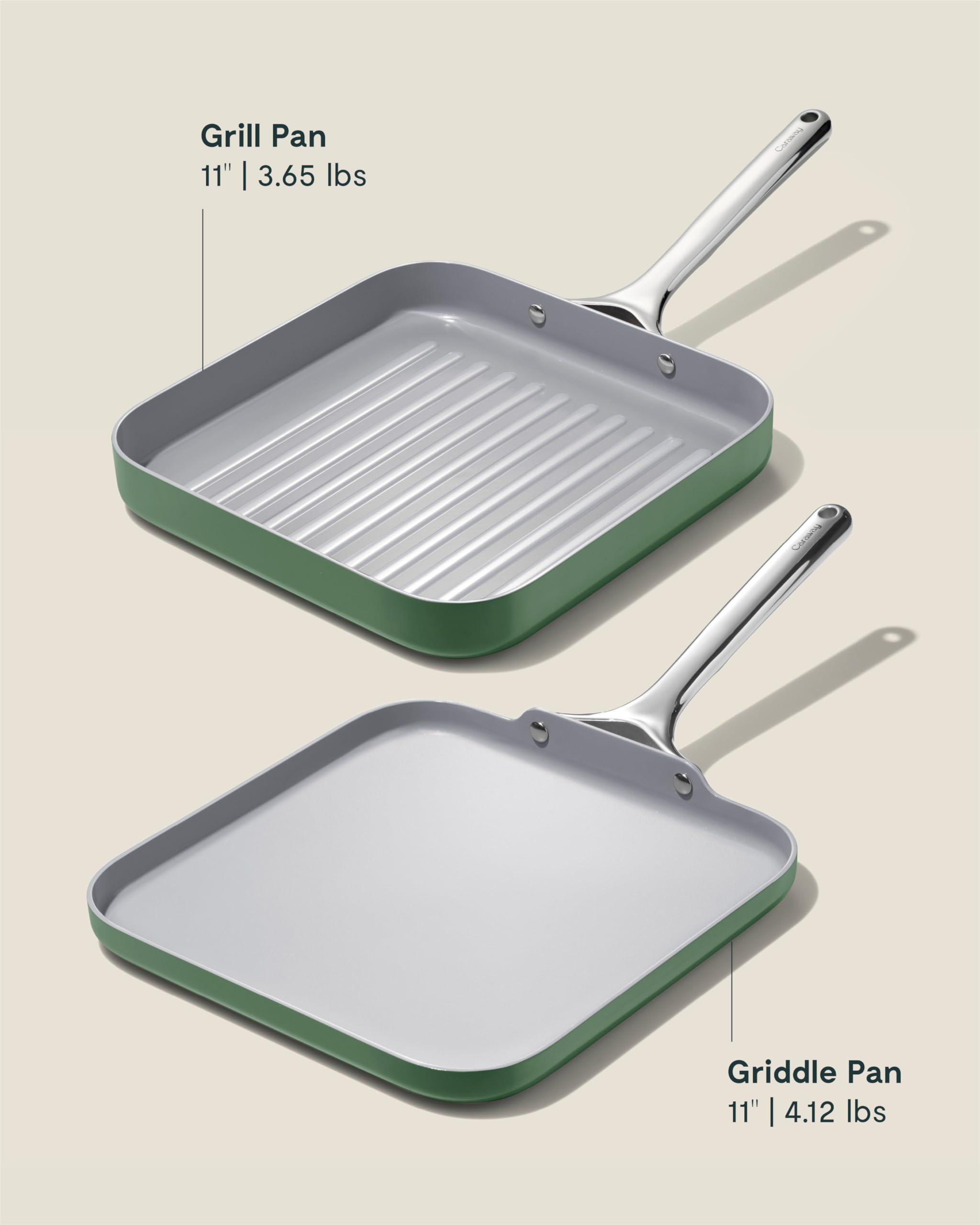 Caraway Griddle Pan & Grill Pan Duo - Non-Stick Ceramic Coated - Non Toxic, PTFE & PFOA Free - Oven Safe & Compatible with All Stovetops β Sage