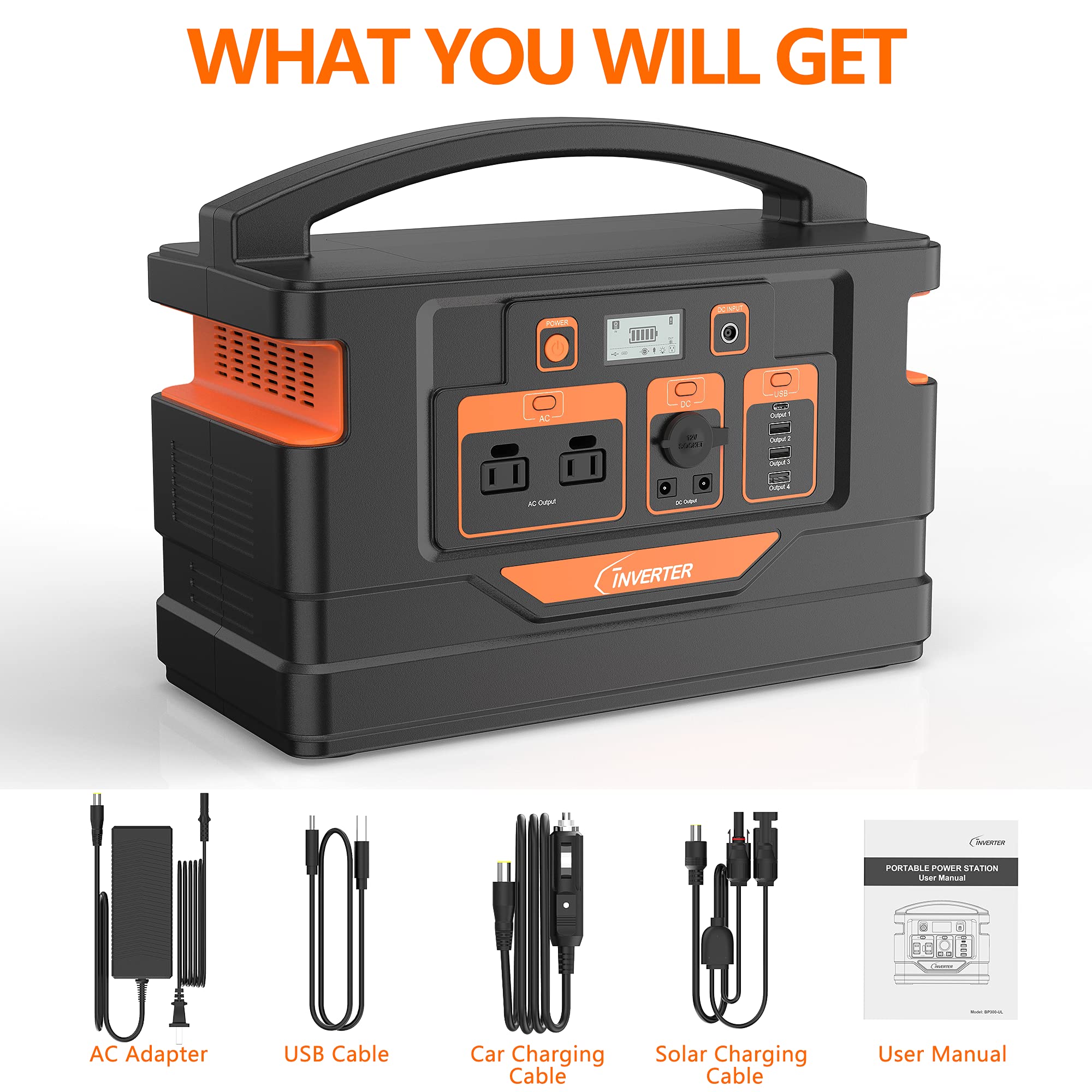 C INVERTER Portable Power Station 1000W, 1110Wh Lithium Polymer Battery Solar Generator Emergency Backup Power Supply for Outdoor Camping Home Road Trip Rv Adventure (Orange)