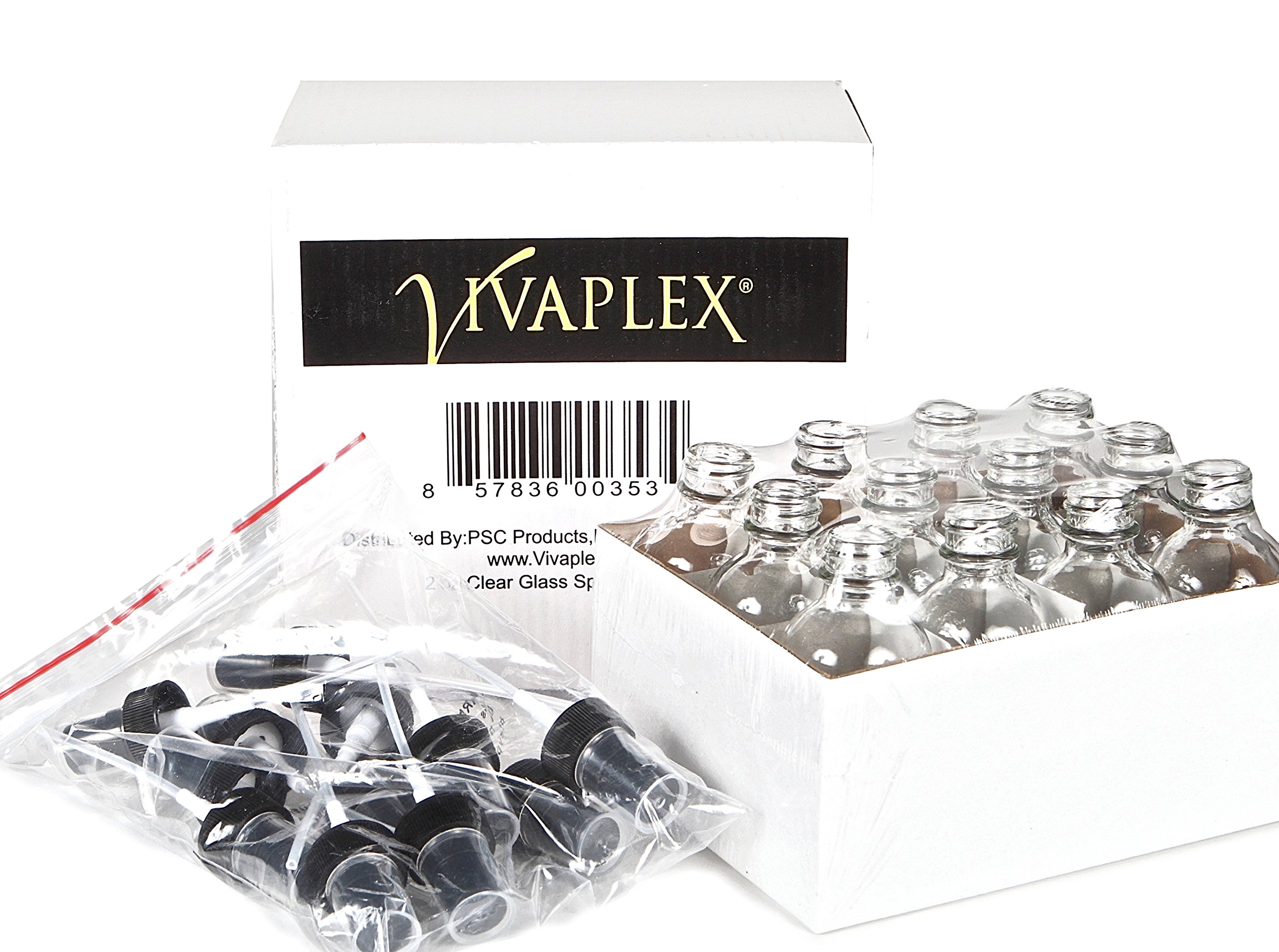 Vivaplex, 12, Clear, 2 oz Glass Bottles, with Black Fine Mist Sprayers