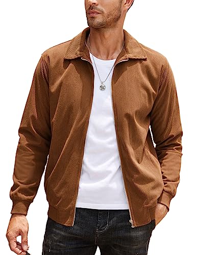 COOFANDY Men's Vintage Jacket Corduroy Casual Black Bomber Shirt Jacket With Pockets