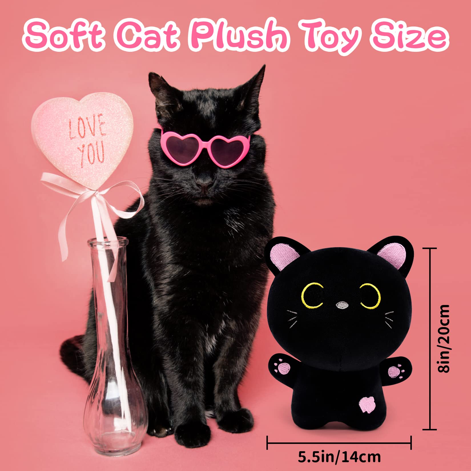 Black Cat Plush Soft Black Cat Stuffed Animal Pillow Toy, Cute Cat Plushie Stuffed Doll Toy for Kids Lover
