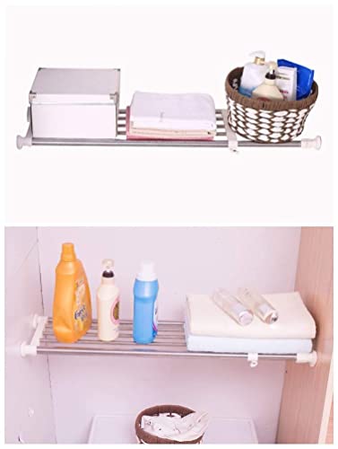 BAOYOUNI Expandable Closet Tension Shelf Rod Organizer Adjustable Storage Rack Heavy Duty Clothes Hanger Metal Space Saving Divider for Bathroom Kitchen Cupboard Wardrobe Bookshelf 32''-46'', Ivory