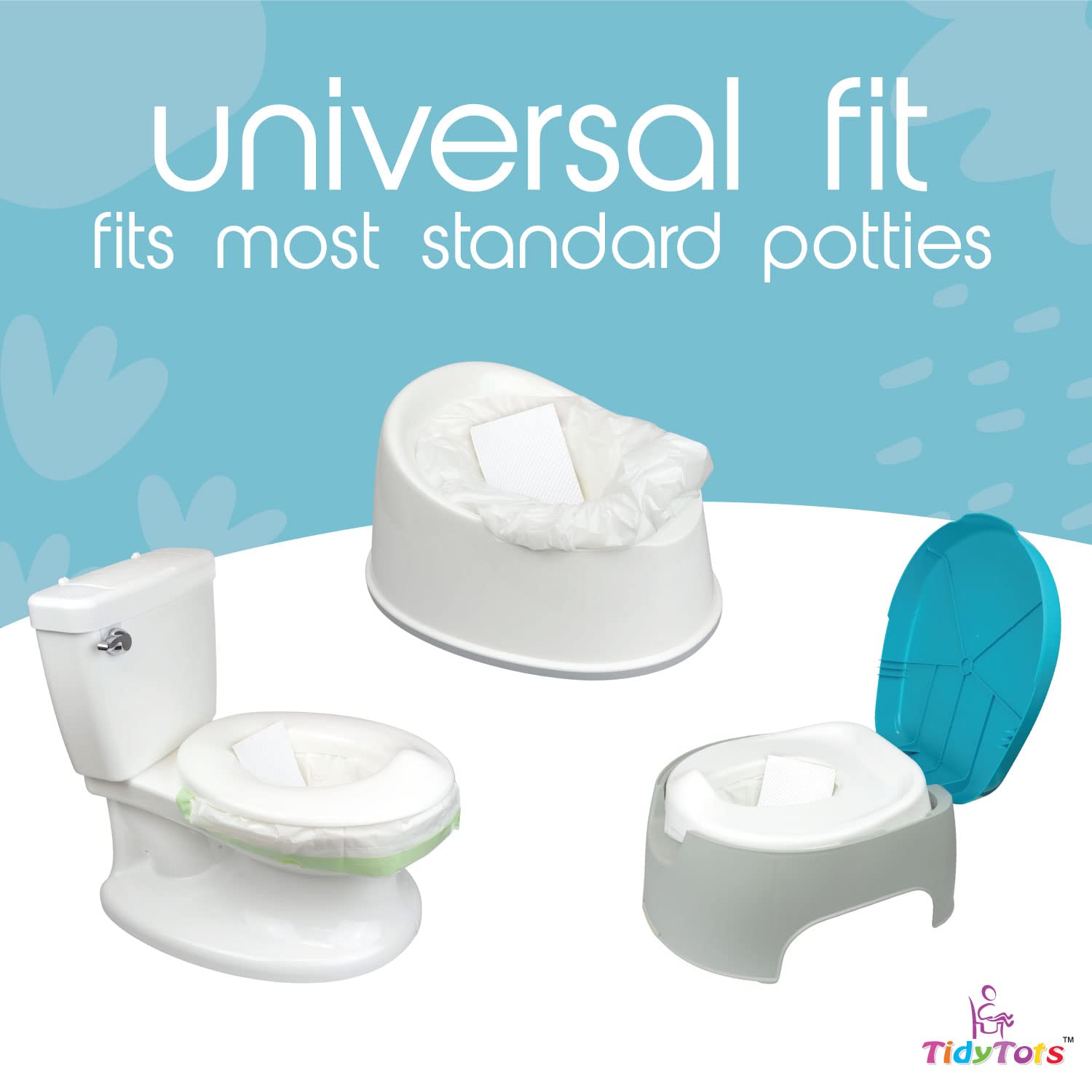 TidyTots Disposable Potty Chair Liners and Pads for Potty Training Toddlers | XL Combo Travel Refill Pack of 32 Disposable Potty Liners for Toddlers and 32 Absorbent Pads | Keeps Potty Seat Clean