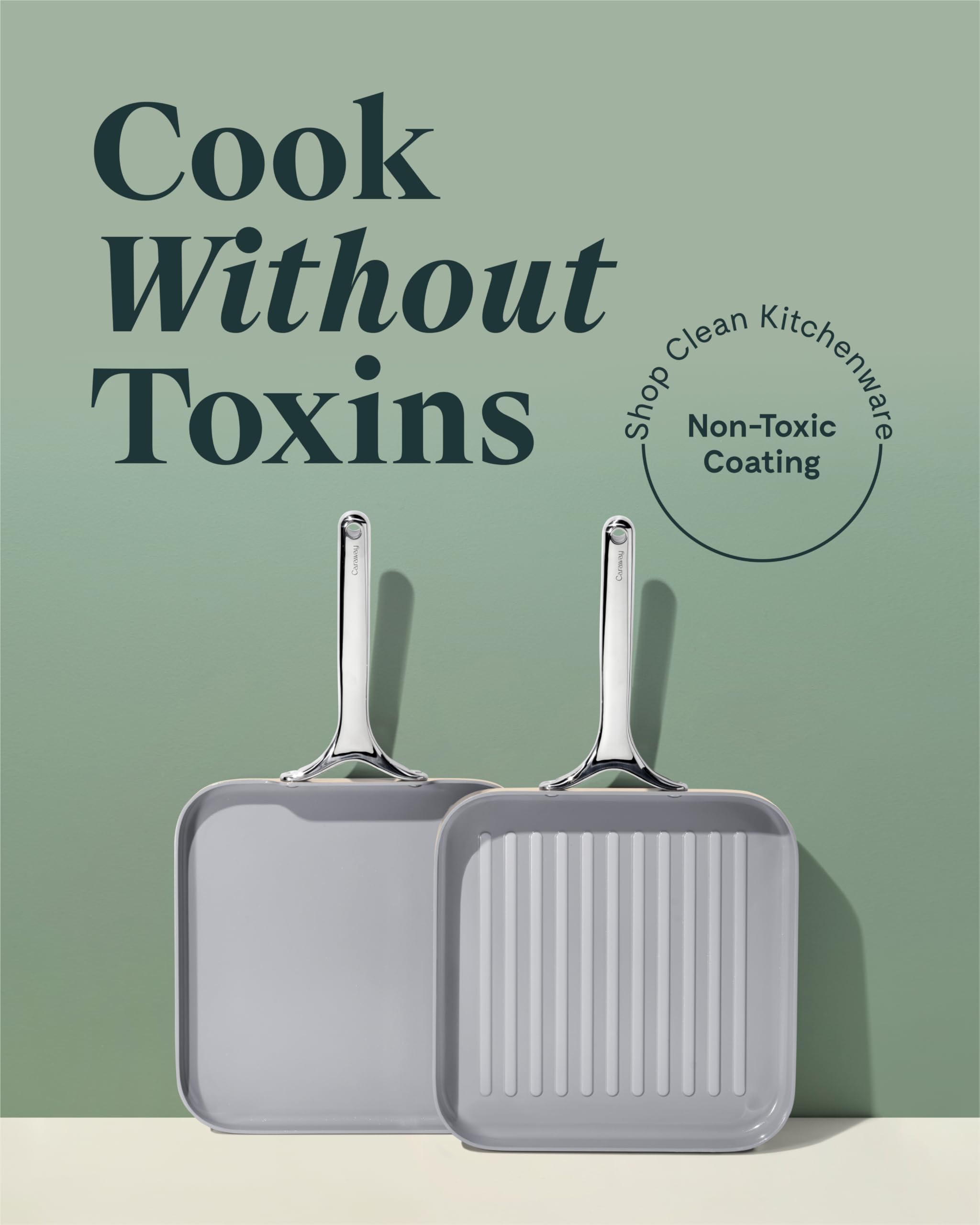 Caraway Griddle Pan & Grill Pan Duo - Non-Stick Ceramic Coated - Non Toxic, PTFE & PFOA Free - Oven Safe & Compatible with All Stovetops β Gray