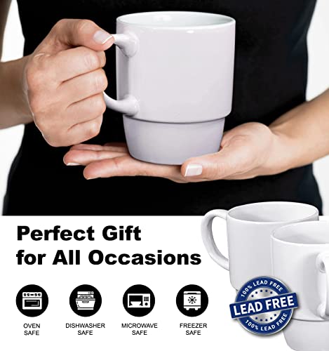 Bruntmor 18 Oz Plain Stacking Coffee Mug Set of 6, Cute 18 Ounce Porcelain Mugcup Set In White, Best Coffee Mug For Your Christmas, Birthday Gift, or DIY Decoration