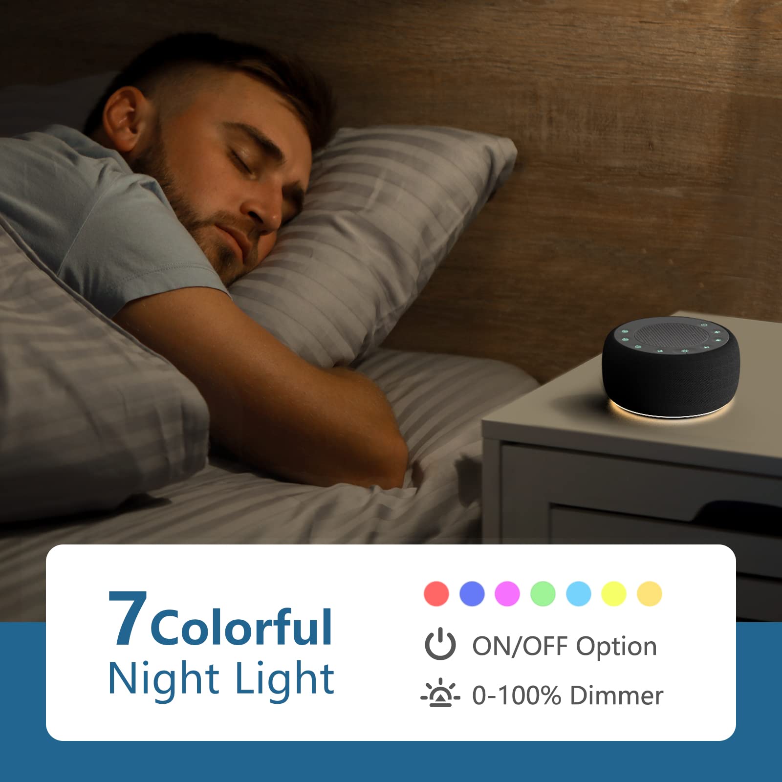 BUFFBEE Sound Machine for Sleeping - White Noise Machine with 18 Soothing Sounds, 30-Level Volume Control, Sleep Timer, Night Light, Compact Noise Maker for Adults, Travel