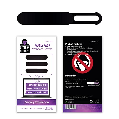 C-Slide Razor Webcam Cover 3 Pack | Ultra-Thin Sliding Camera Blocker for Computers, Tablets, Echos, Chromebook & More | Make Security a Priority | Black| 2.38” x 0.48” by 0.8mm Thin