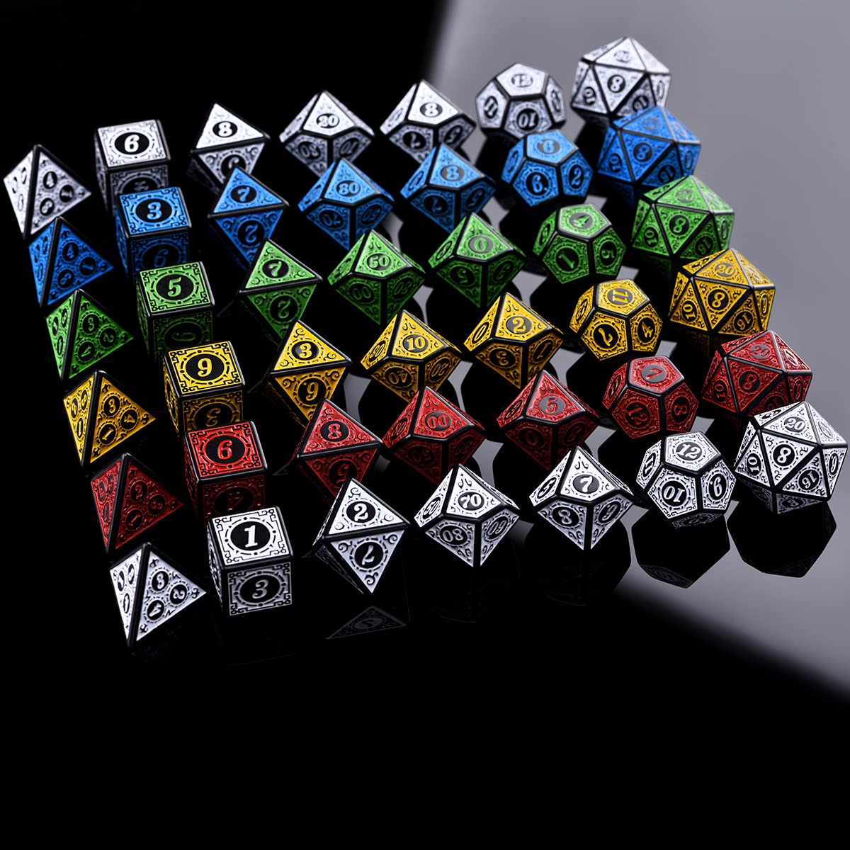 Amiven Polyhedral Engraved Dice 6 X 7-Die (42pcs) with a Bag for Tabletop Games
