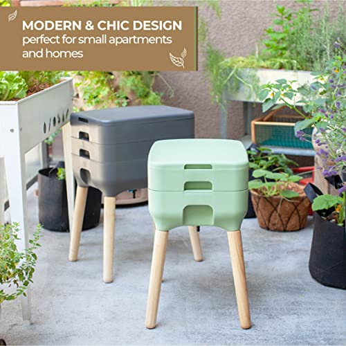 Eartheasy Dual Tray Worm Composter β Urban Vermicomposting Bin for Indoor and Outdoor β Earthworm and Mealworm Farm Food Cycler for Composting (Smoke)