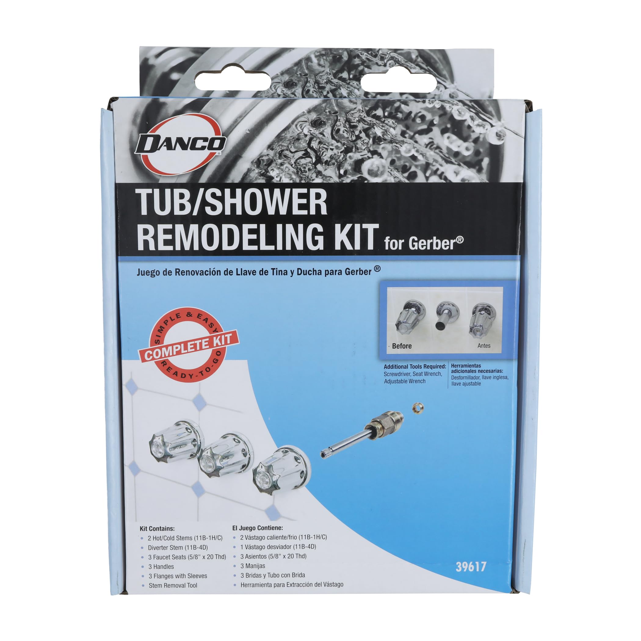 DANCO Bathtub and Shower 3-Handle Remodel/Rebuild Trim Kit for Gerber Faucets | Knob Handle | 11B-1H, 11B-1C, 11B-4D | Chrome (39617)
