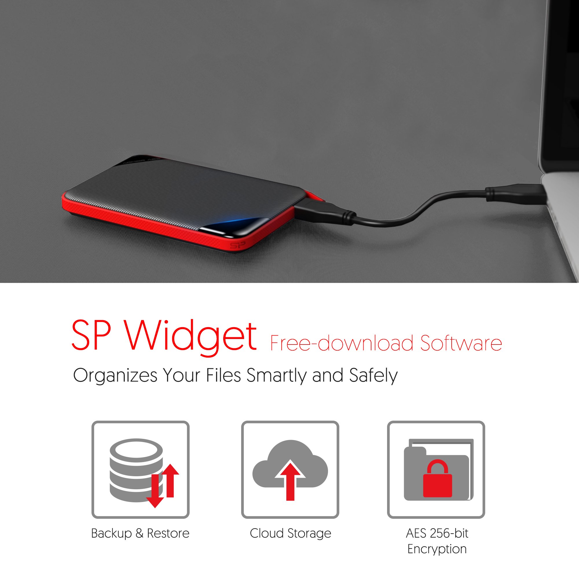 SP 1TB Rugged Portable External Hard Drive Armor A30, Shockproof USB 3.0 for PC, Mac, Xbox and PS4, Black