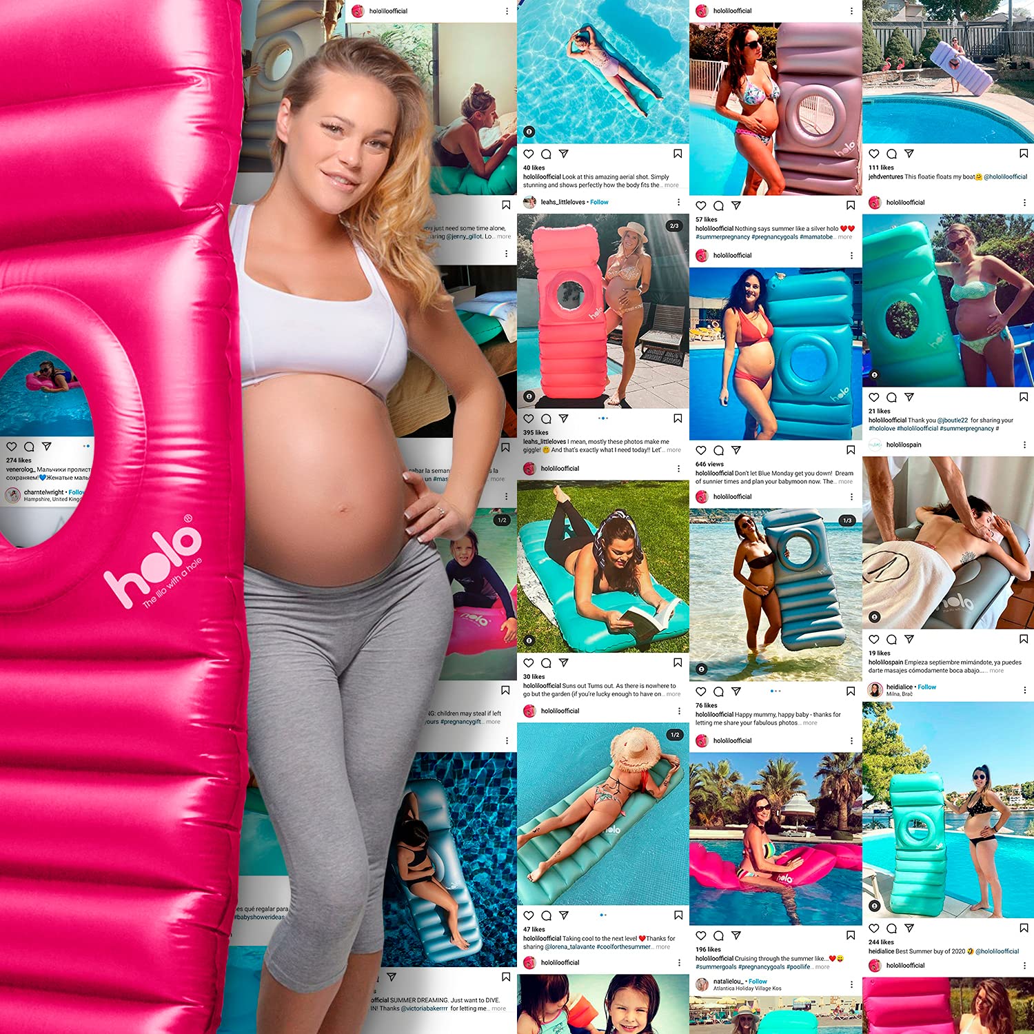 HOLO The Original Inflatable Pregnancy Pillow - Full Body Maternity Airbed/Float with Hole for Tummy - for Ultimate Sleeping Support & Comfort - Say Goodbye to Pregnancy Related Aches and Pains (Pink)