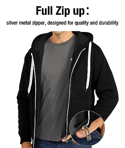 JACKETOWN Athletic Hoodies for Men Heavy Zip Up Sweatshirt Sherpa Fleece Jacket Winter Warmth Coat, 004Black, XL