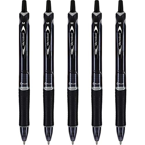 PILOT Acroball Colors Advanced Ink Refillable & Retractable Ball Point Pens, Medium Point, Black Ink, 5-Pack (31807)