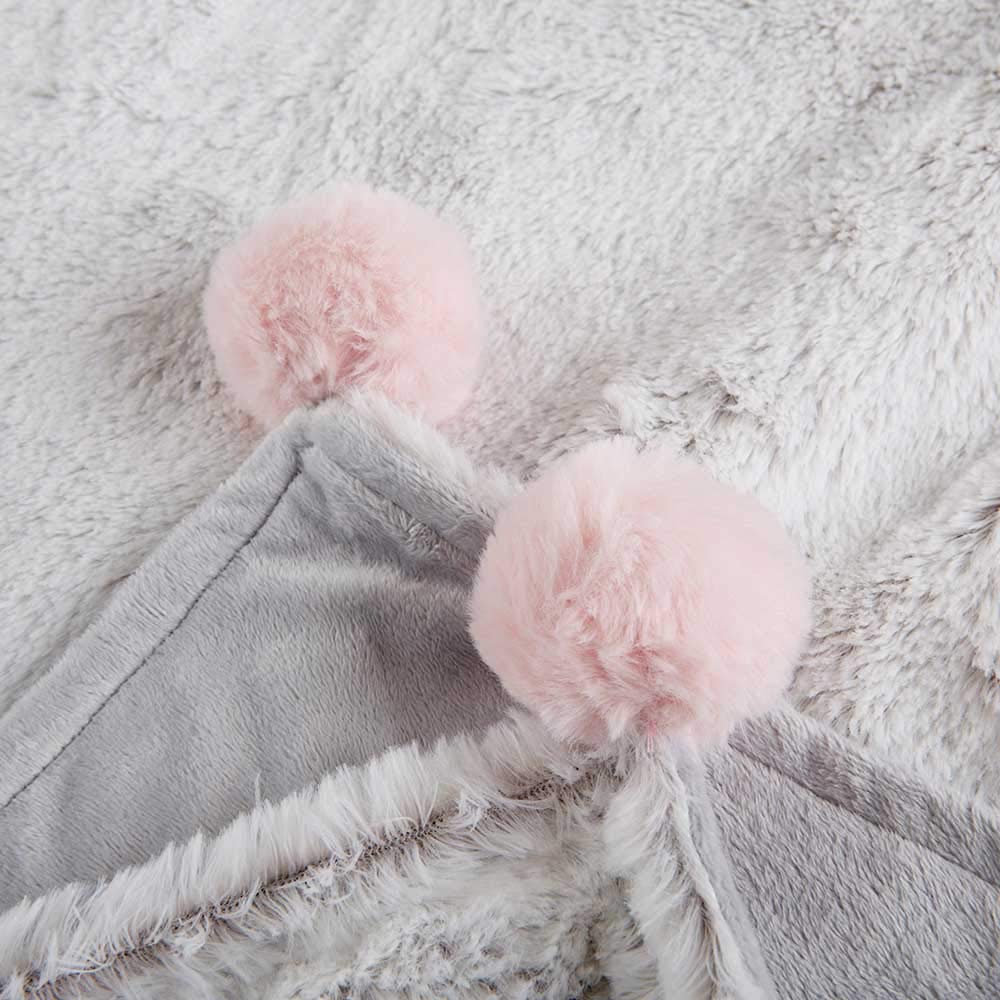 Baby Aspen Luxury Baby Blanket and Bunny Rabbit Rattle Gift Set - Pink/Light Gray/Light Pink