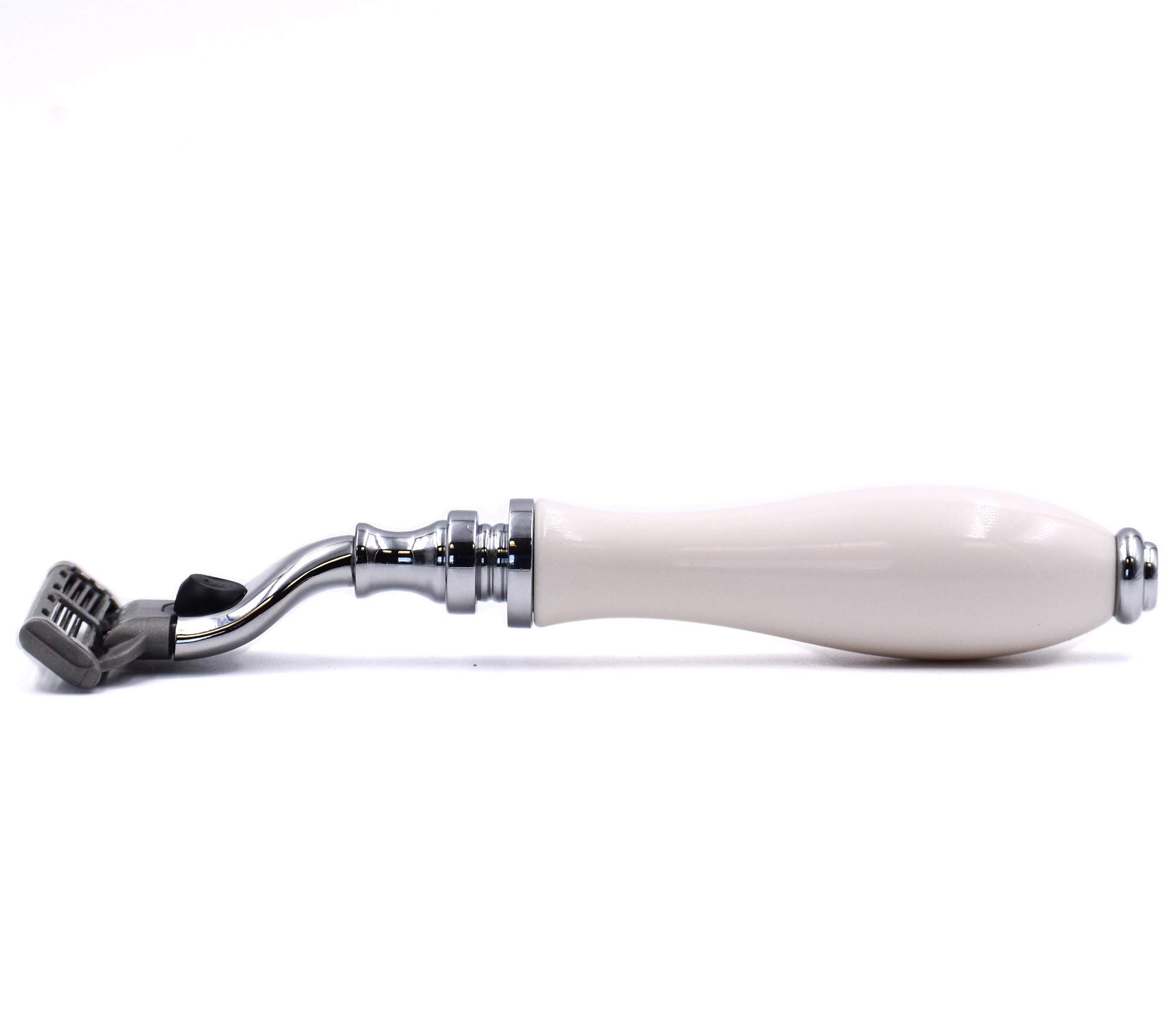 Parker β Deluxe Mach 3 Razor with Triple Blades for Close Shave β Premium White Resin Handle with Chrome Trim
