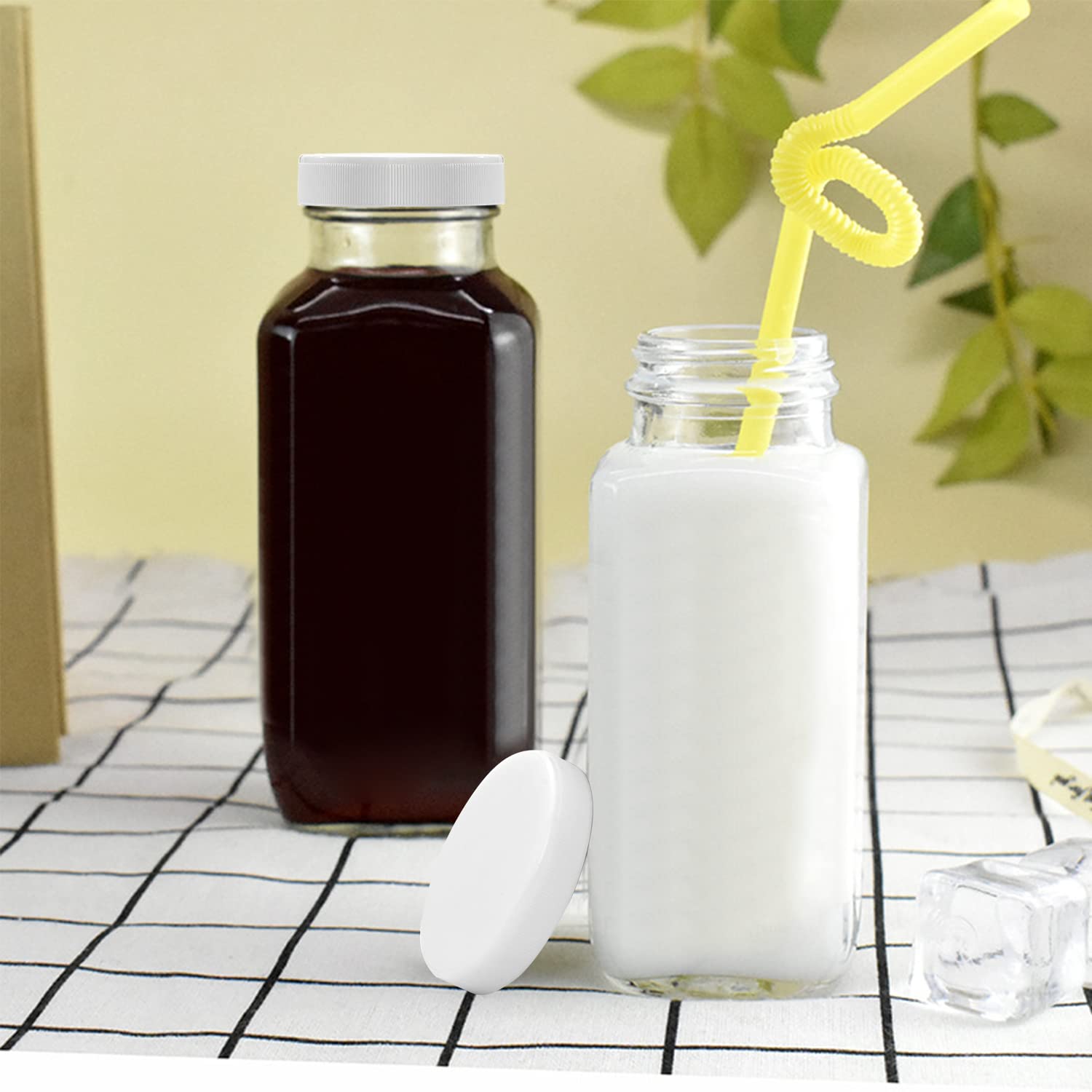 Encheng Glass Bottles 12 Ounce,Airtight Glass Beverage Bottles with Lids,Clear Vintage Drinking Bottles 350ml,Juicing Bottles for Storage Tea,Kombucha,Milk,Smoothies,20 Pack
