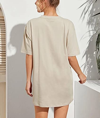 Meladyan Women’s Oversize Graphic Printed Loose Tee Short Sleeve Round Neck Loose Tshirt Tops Apricot