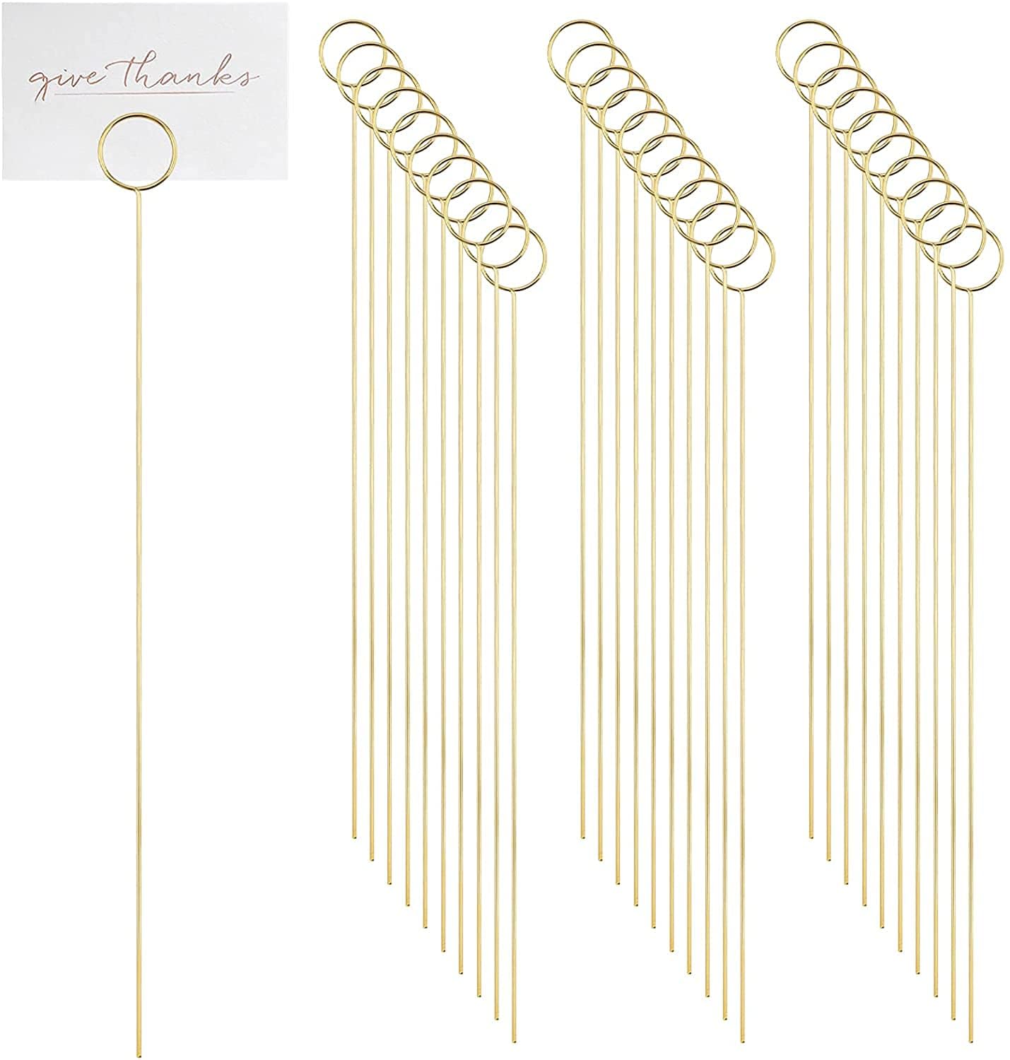 H&W 12''L Golden Ring Loop Round Shape Card Holders 40PCS Floral Picks Clips for Wedding & Flower Arrangements, DIY Craft Wire Clip Table Card Holders Note Photo Picture Memo Holder Cake Topper (Ring)
