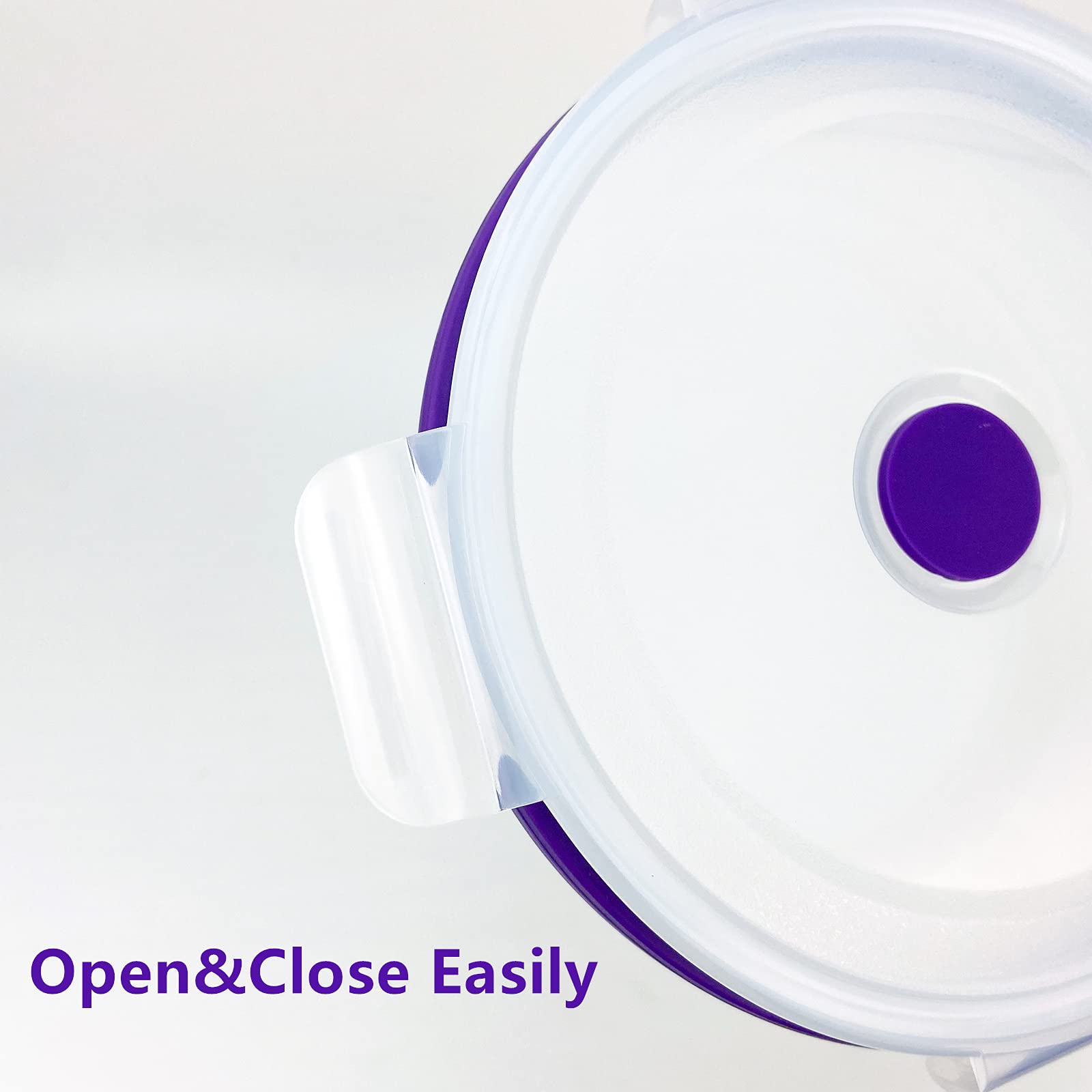 CCyanzi Round Silicone Food Grade Lunch Containers, Collapsible Bowl with lids | Space Saving | Leakproof | Microwave Freezer Safe | Silicone Food Conatiners for Sandwich, Snacks,Purple