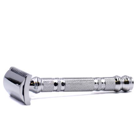 Parker Deluxe OPEN COMB Double Edge Safety Raozr, Electroplated Brass Handle, 5 Blade Refills Included (24C - Deluxe Chrome)