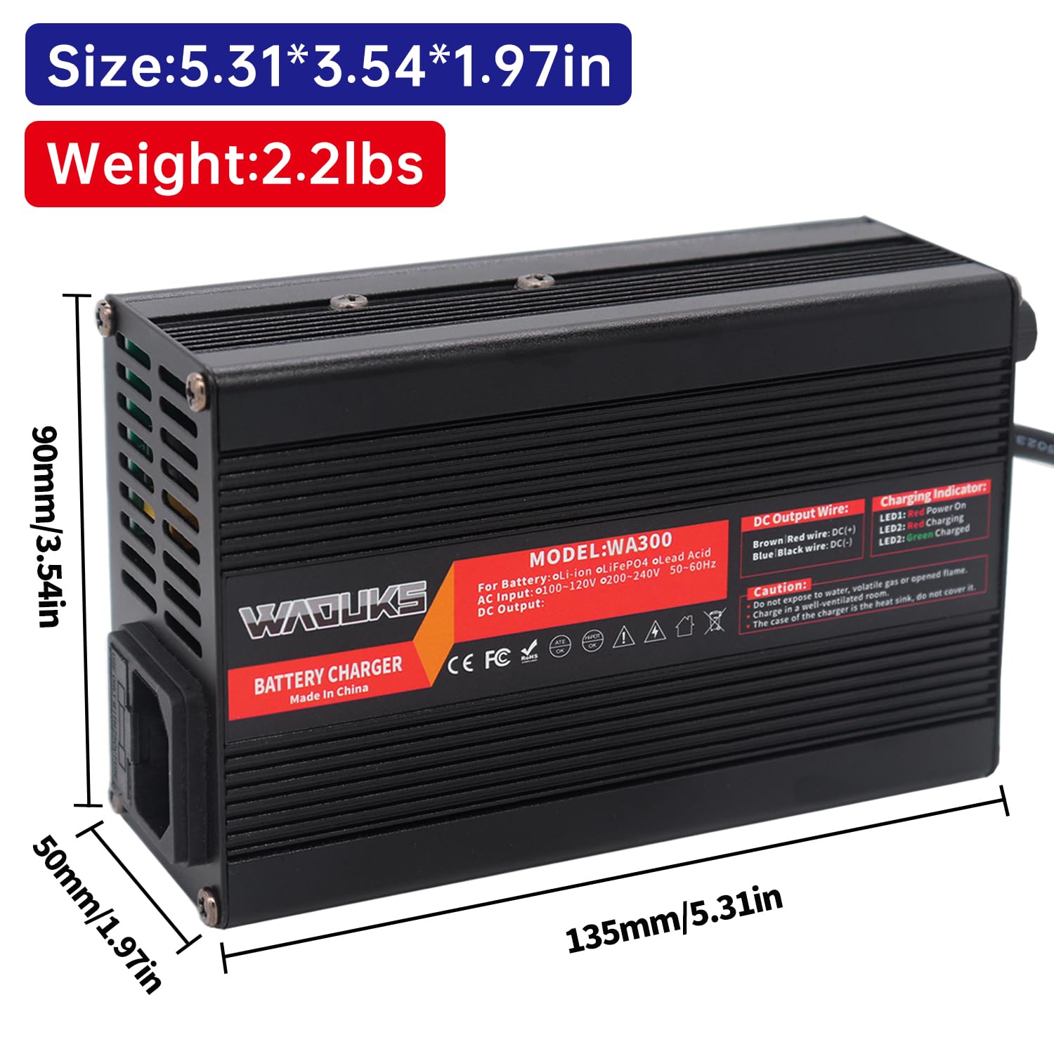 WAOUKS 84V 3A Charger 84V Li-ion Battery Charger DC C13 Connector Used for 20S 72V 74V Lithium Battery Battery Black Aluminum Case with Cooling Fan