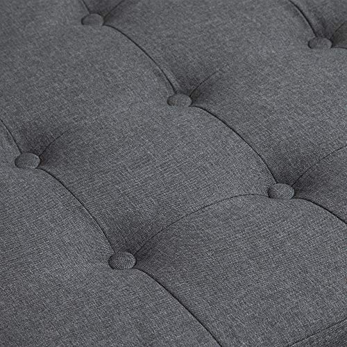 HOMCOM Fabric Tufted Storage Ottoman with Flip Top Seat Lid, Metal Hinge and Stable Eucalyptus Wood Frame for Living Room, Entryway, or Bedroom, Gray
