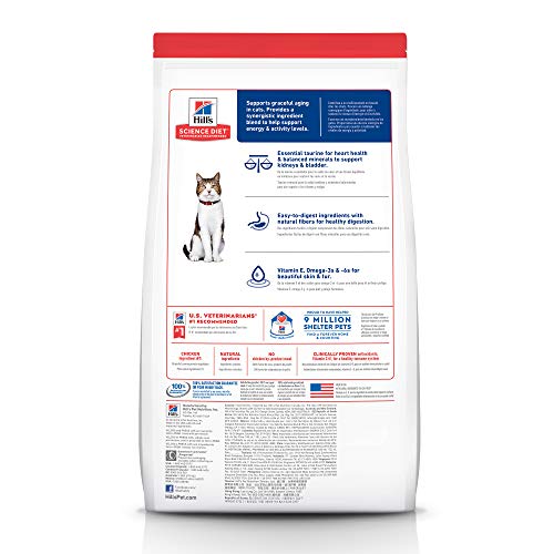 Hill's Science Diet Dry Cat Food, Adult 7+ for Senior Cats, Chicken Recipe, 16 lb. Bag