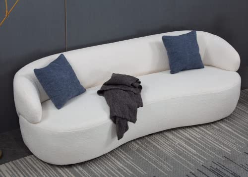 EASYTOUR Curved Sofa, Modern 3-Seater Upholstered Sofa Couch with 2 Pillows, Modern Fabric Boucle Couch for Living Room, Bedroom, Apartment, Office, No Assembly Needed, Beige