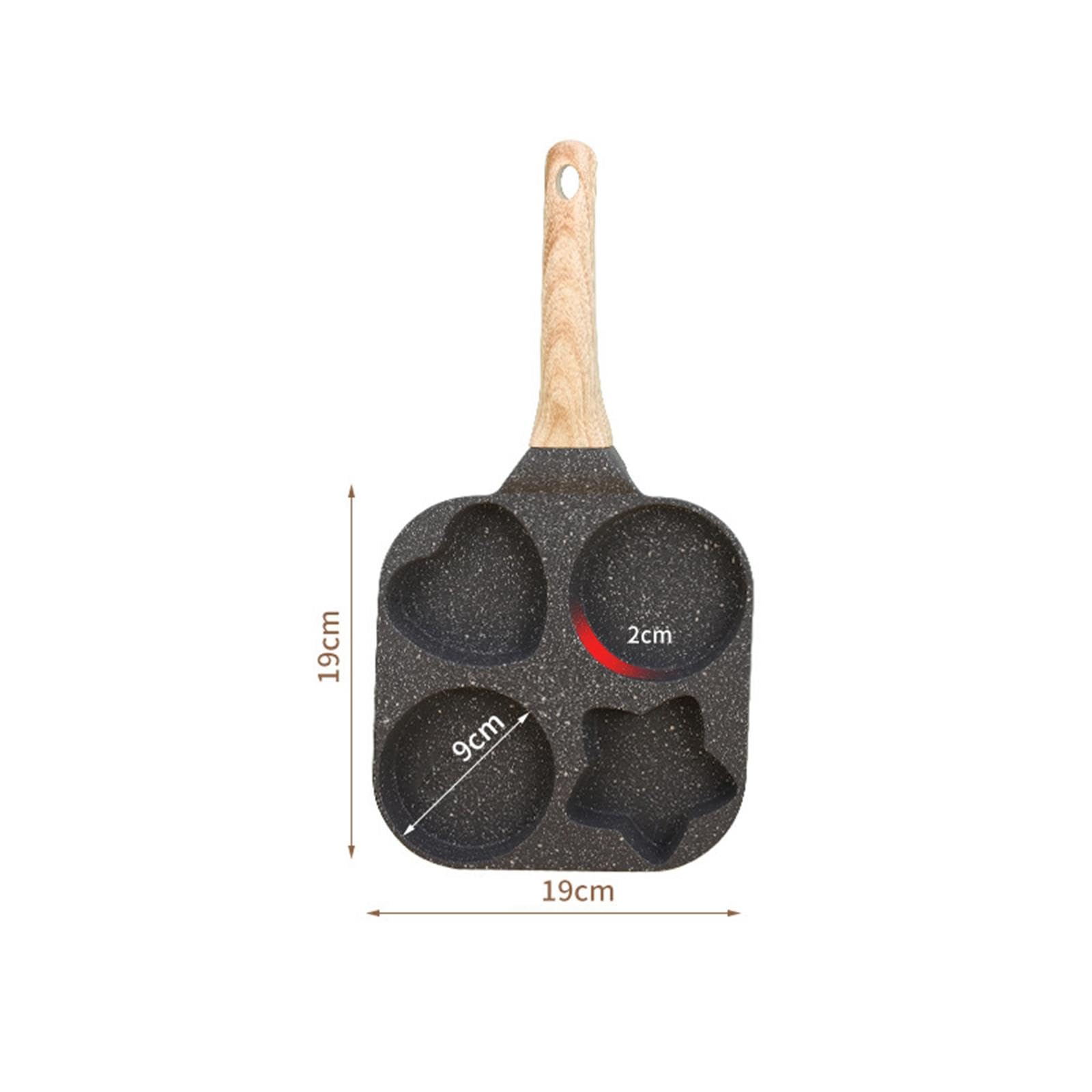Divided Grill Frying Pan, Omelet Pan, 4 Holes Egg Steak Pot, Egg Cooker Pan, Pancake Pan for Breakfast, Vegetable, Burger, Black, 19x19x2cm