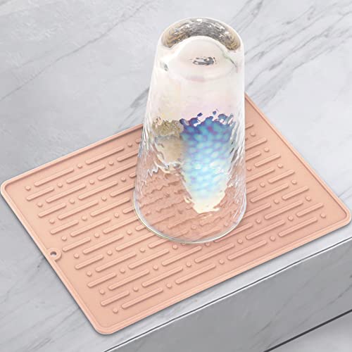 GeeRic Dish Drying Mats, Heat-resistant Silicone Mat for Kitchen Counter, Non-Slip Dish Dry Mat Dishwasher Safe Large, Pink