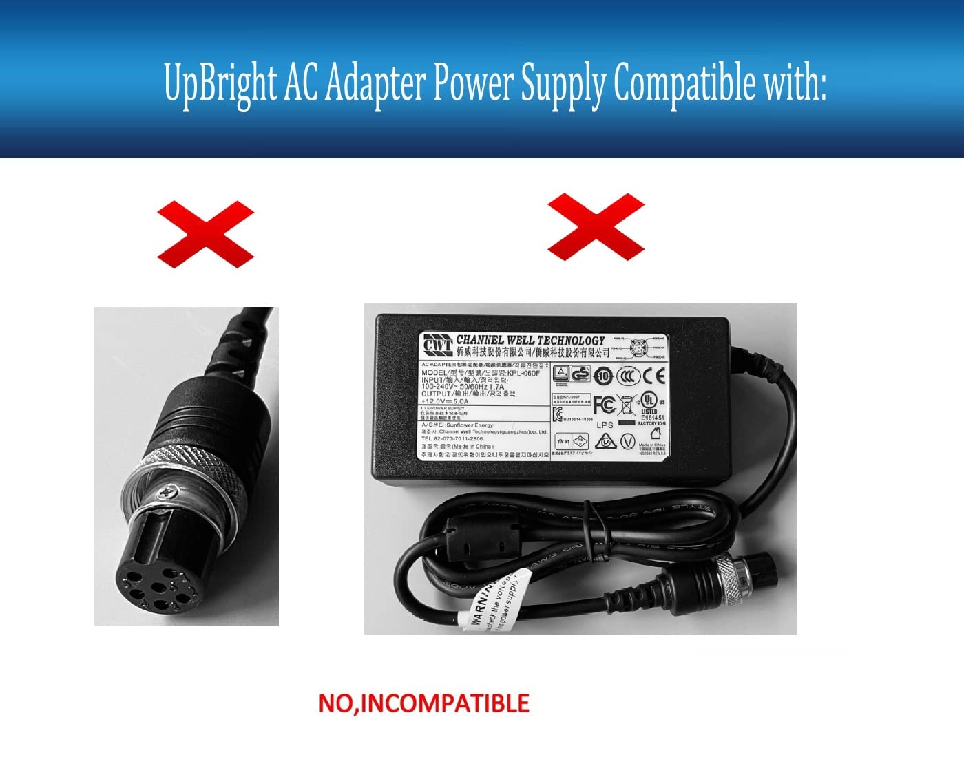 UPBRIGHT 4-Pin DIN 12V AC/DC Adapter Compatible with CWT KPL-060F KPL-060F-VI KPL060F KPL-060FVI KPL060F-VI KPL060FVI Channel Well Technology 12VDC 5A 60W Power Supply Cord Battery Charger Mains PSU